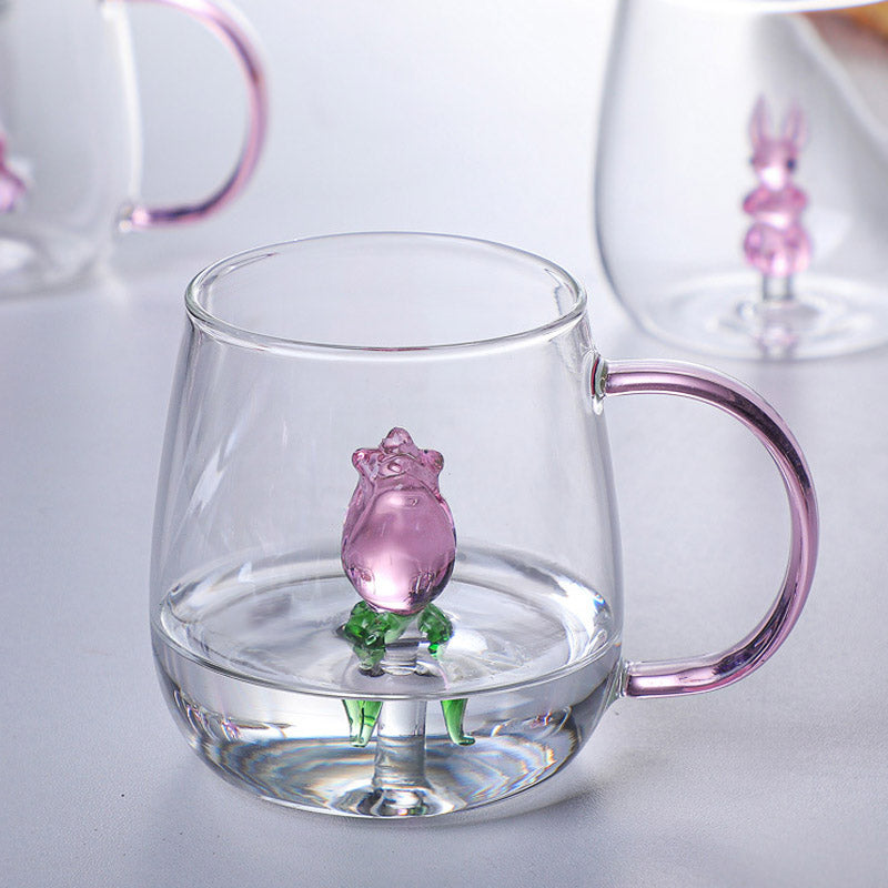 3D Rose Glass Cup With Handle – Homazing