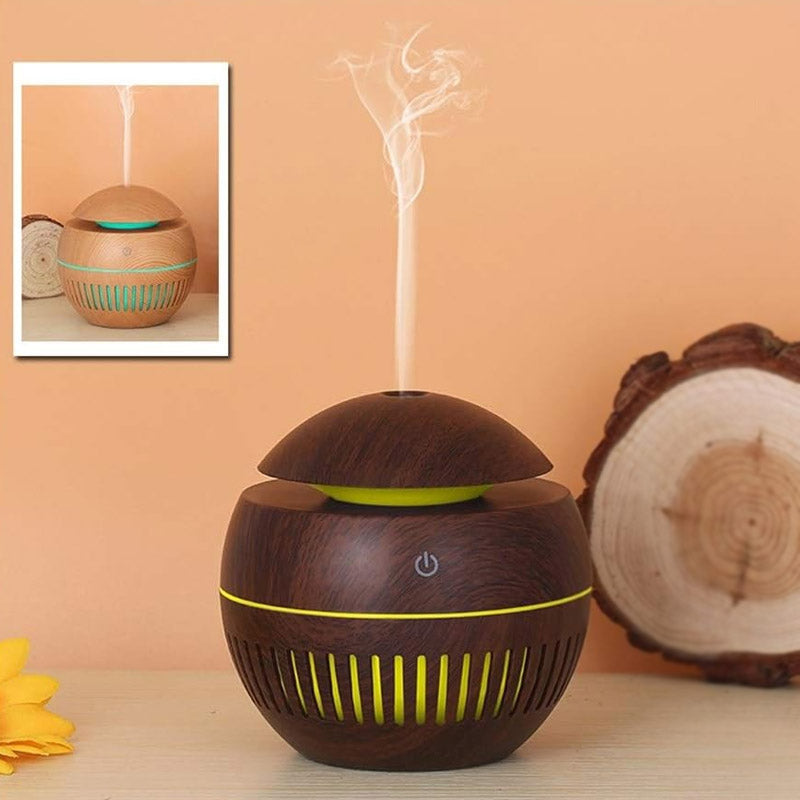 Wood Grain Round Humidifier With LED Light – Homazing
